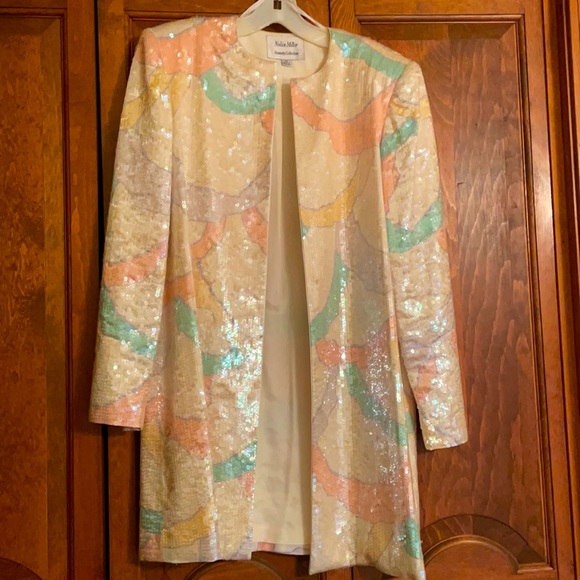 Nicole Miller | Skirts | Multi Color Sequined 3 Piece Suit Maxi Cream Colored Skirt | Poshmark